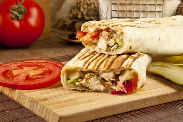 Turkish Shawarma durum Traditional chicken and meat sish kebab wrap ...