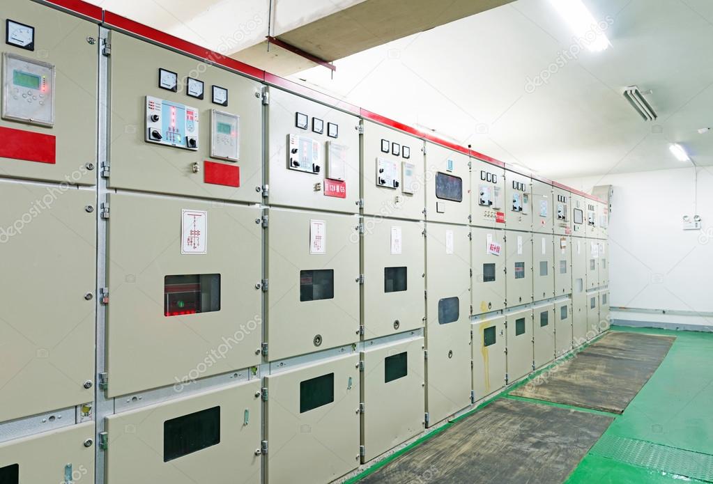 Electrical energy distribution substation in a power plant. Stock Photo ...