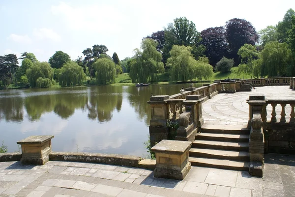 Hever Castle Patio at a lakeside in Hever, Edenbridge, Kent, England ...