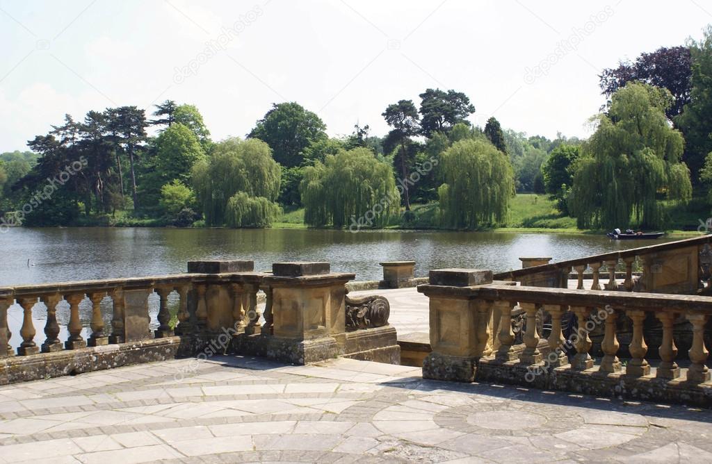 Hever Castle Patio at a lakeside in Hever, Edenbridge, Kent, England ...