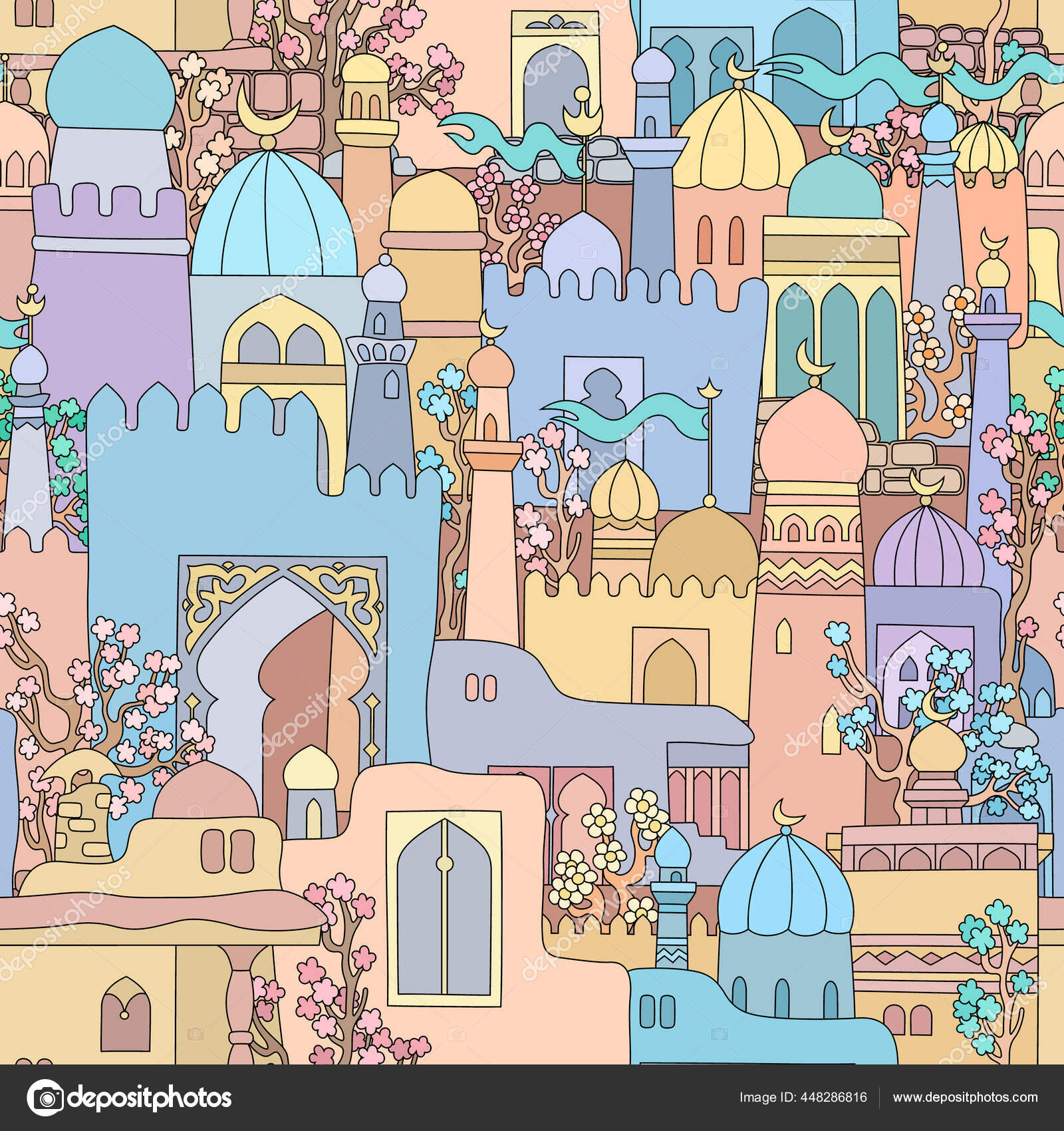 Vector east cartoon buildings seamless pattern. Stock Vector by ...