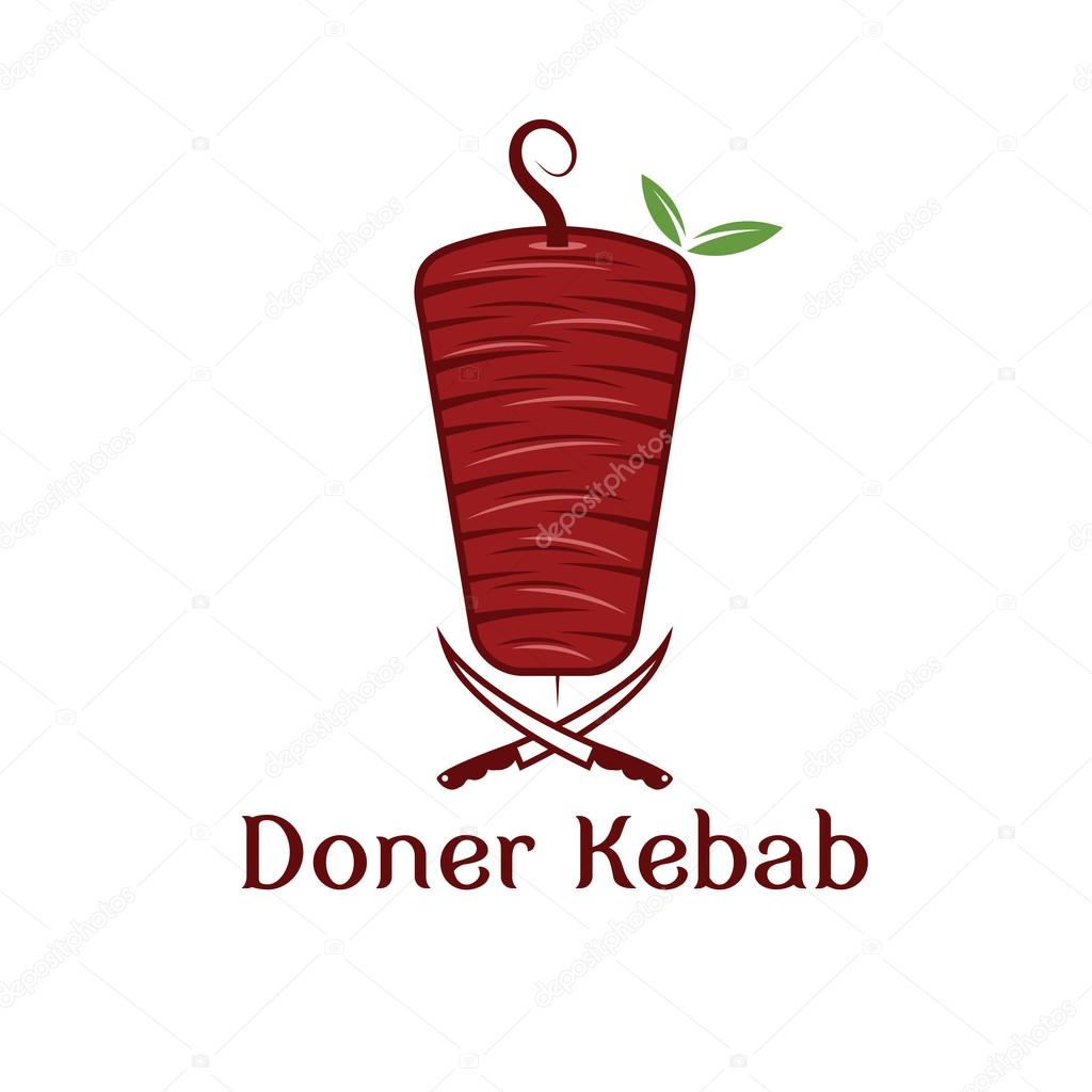 Doner kebab with leaves and knifes vector design template — Stock ...