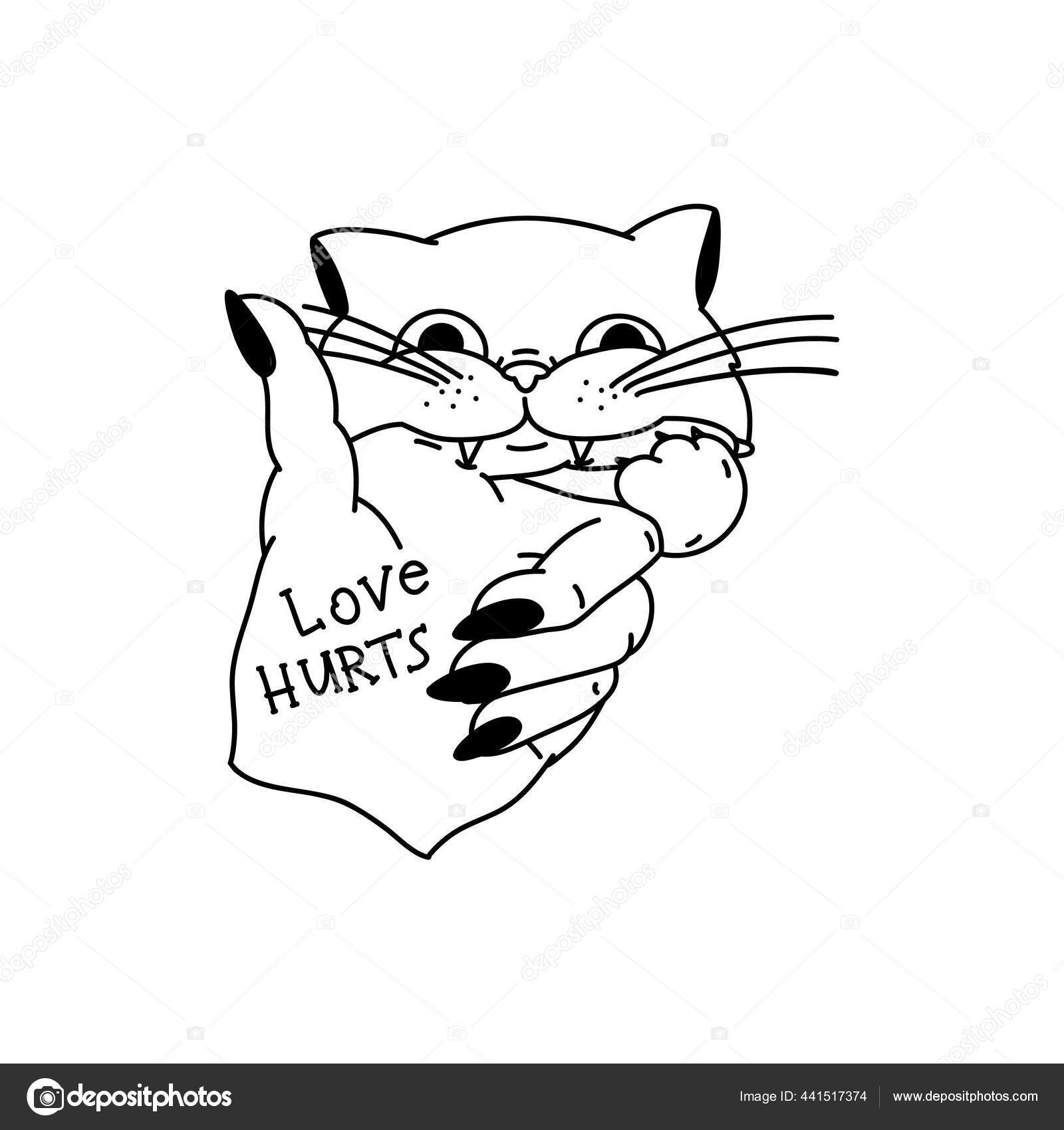 Cat Bites Woman's Hand Phrase Love Hurts Valentine Day Concept Stock ...