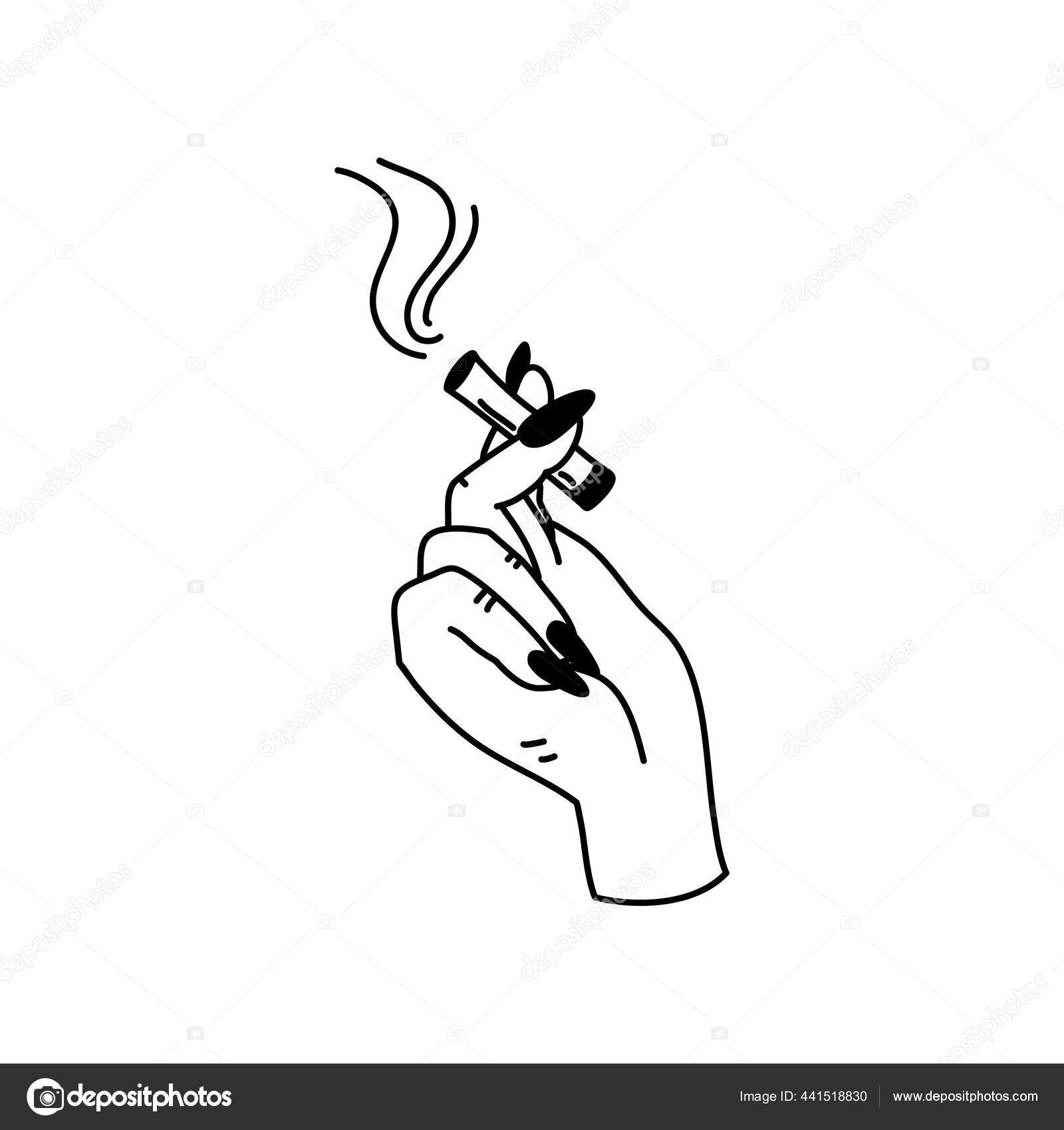 Female Hand Cigarette Linear Doodle Style Vector Isolated White ...