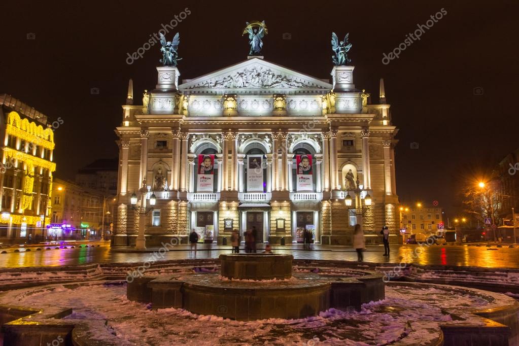 Lviv Opera and Ballet Theater at night, Ukraine – Stock Editorial Photo ...