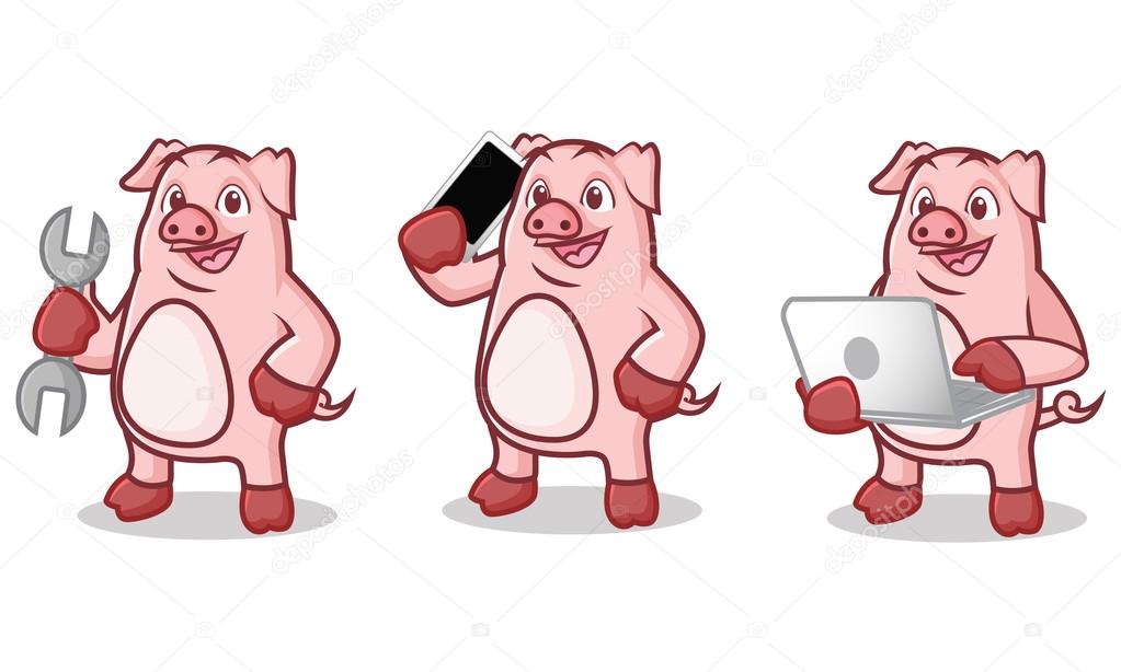 Pink Pig Mascot with phone Stock Vector Image by ©wongsalam77 #107018958