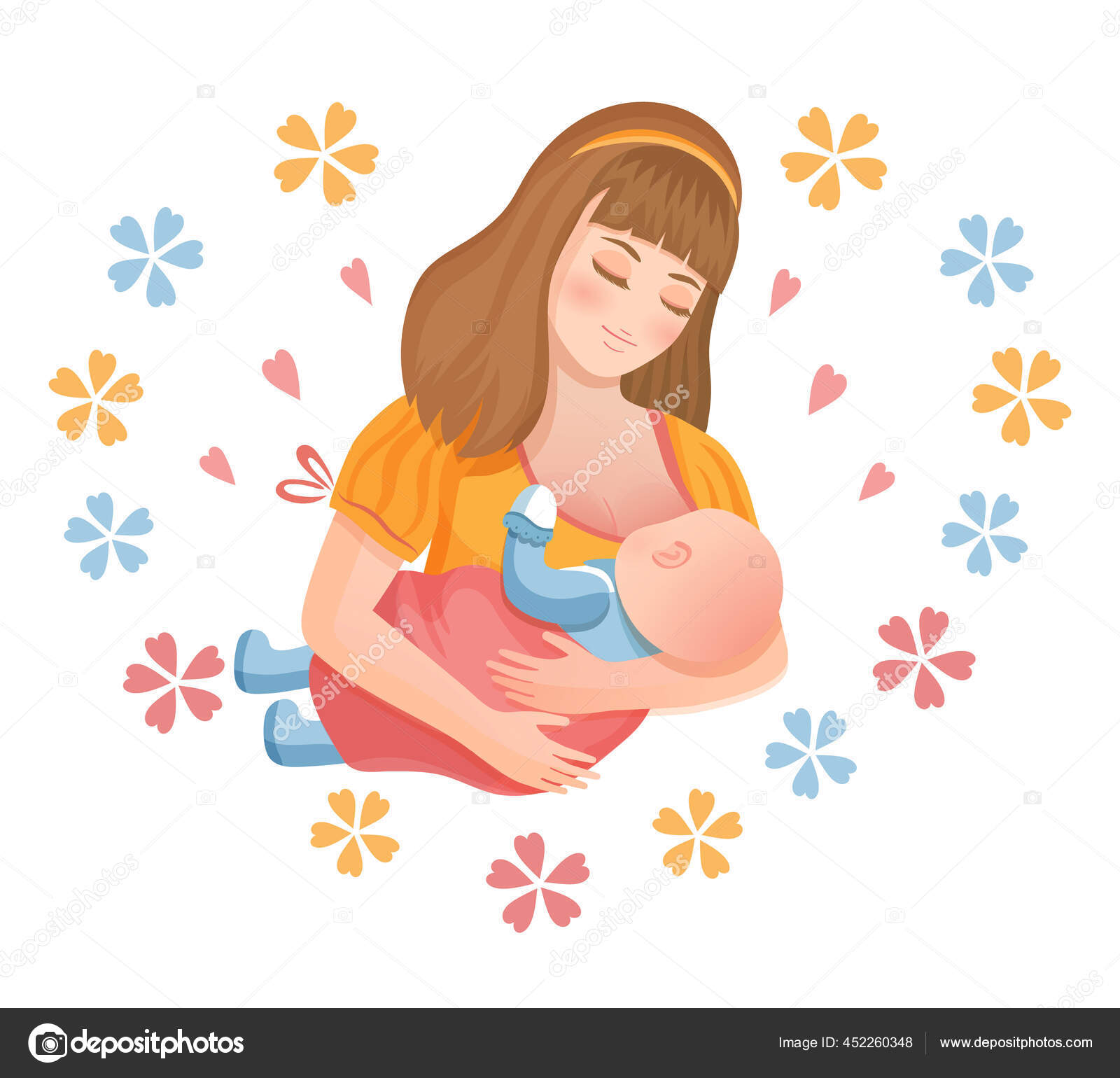 Newborn Baby And Mother Animated