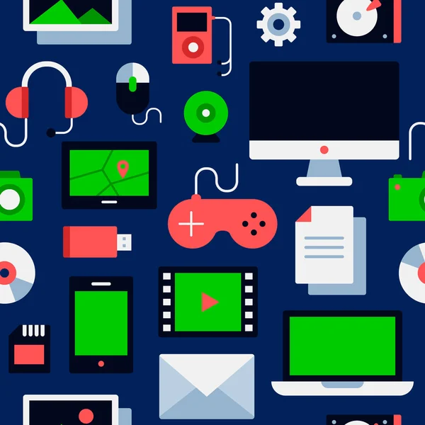 Vector seamless pattern with multimedia and computer line icons on a ...