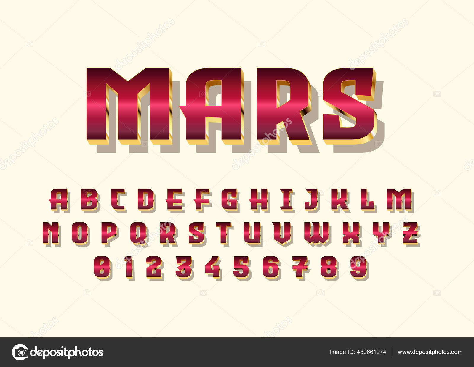 Mars Chrome Red Gold Style Vector Font Uppercase Digit Number Stock ...