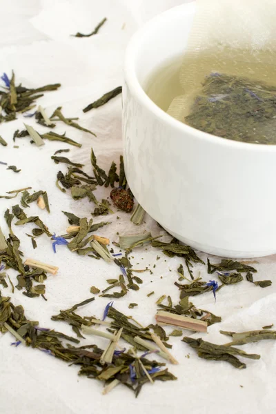 Cup of tea with mint,cinnamon and lime isolated on white — Stock Photo ...
