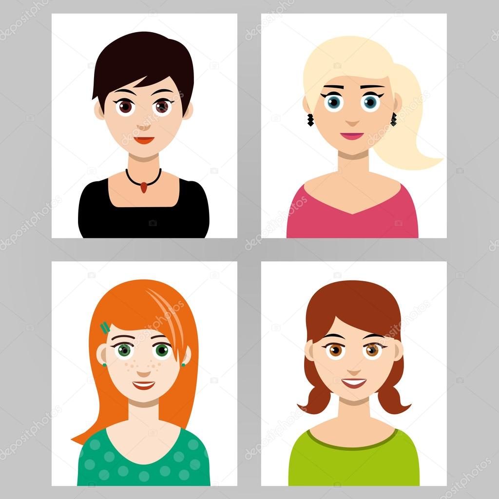 Set of four girls portraits Stock Vector Image by ©dreamcat #120217554