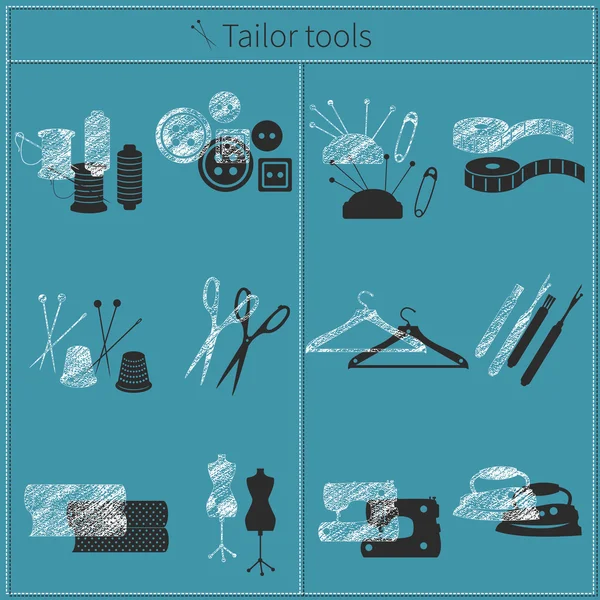 Set of white tailor`s tools — Stock Vector © dreamcat #89547524