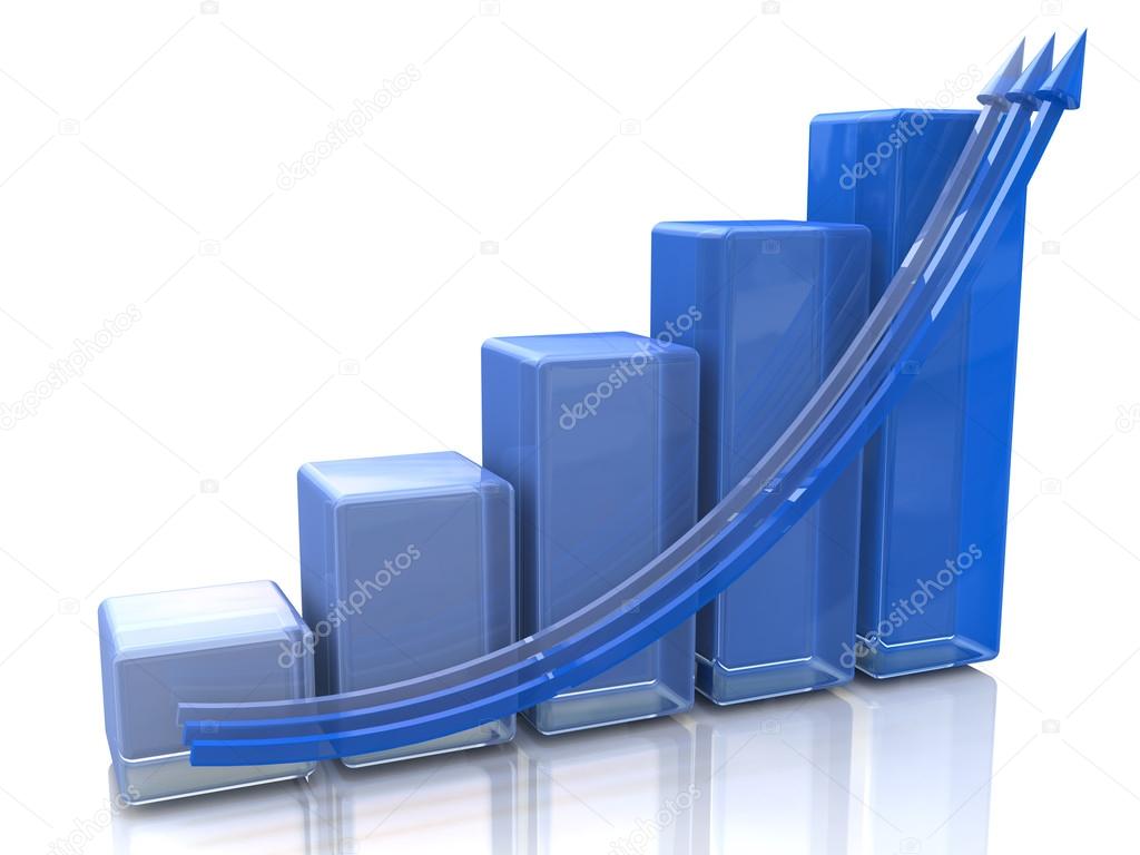 Blue bar chart and arrow depicting growth of profits Stock Photo by ...