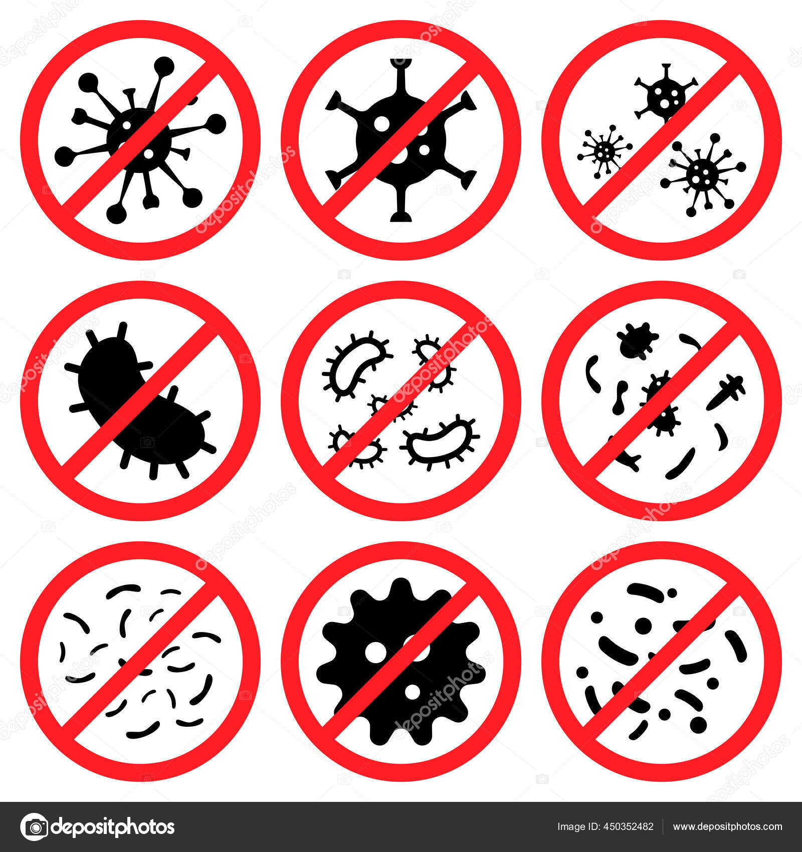 Iconos Antibacterianos Detención Virus Gérmenes Microbios Insignias ...