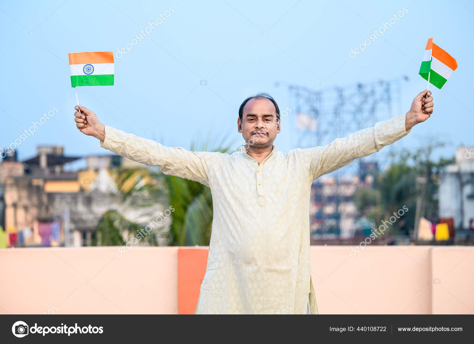Indian Man Waving Indian Flags Air Celebrating Independence Republic ...