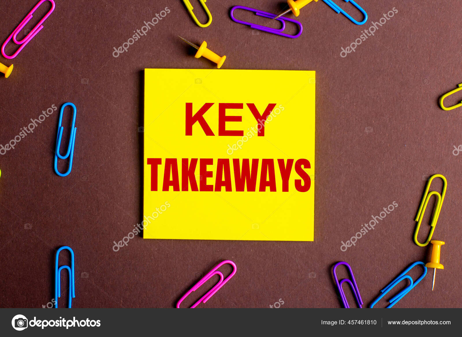 Words Key Takeaways Written Red Yellow Sticker Brown Background Next ...