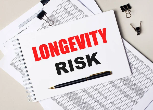 On the desktop there are documents, pen, black paper clips and a notebook with the text ...