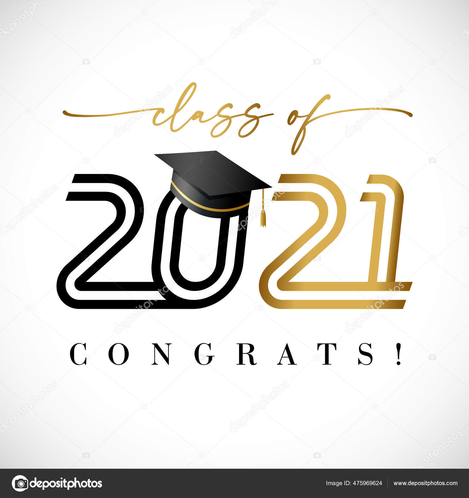 2021 Clase Texto Arte Línea Dorada Graduados Banner Letras Negras ...