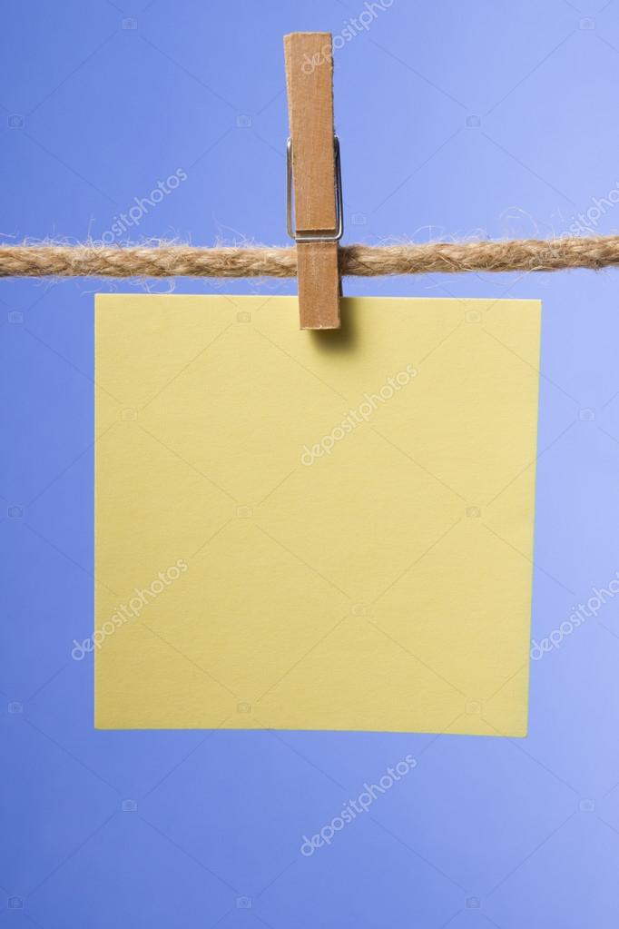 Blank paper notes hanging on rope with clothes pins, copy space — Stock ...