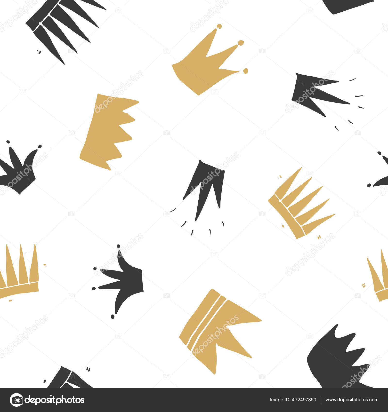 Crown Seamless Pattern Hand Drawn Royal Doodles Background Vector ...
