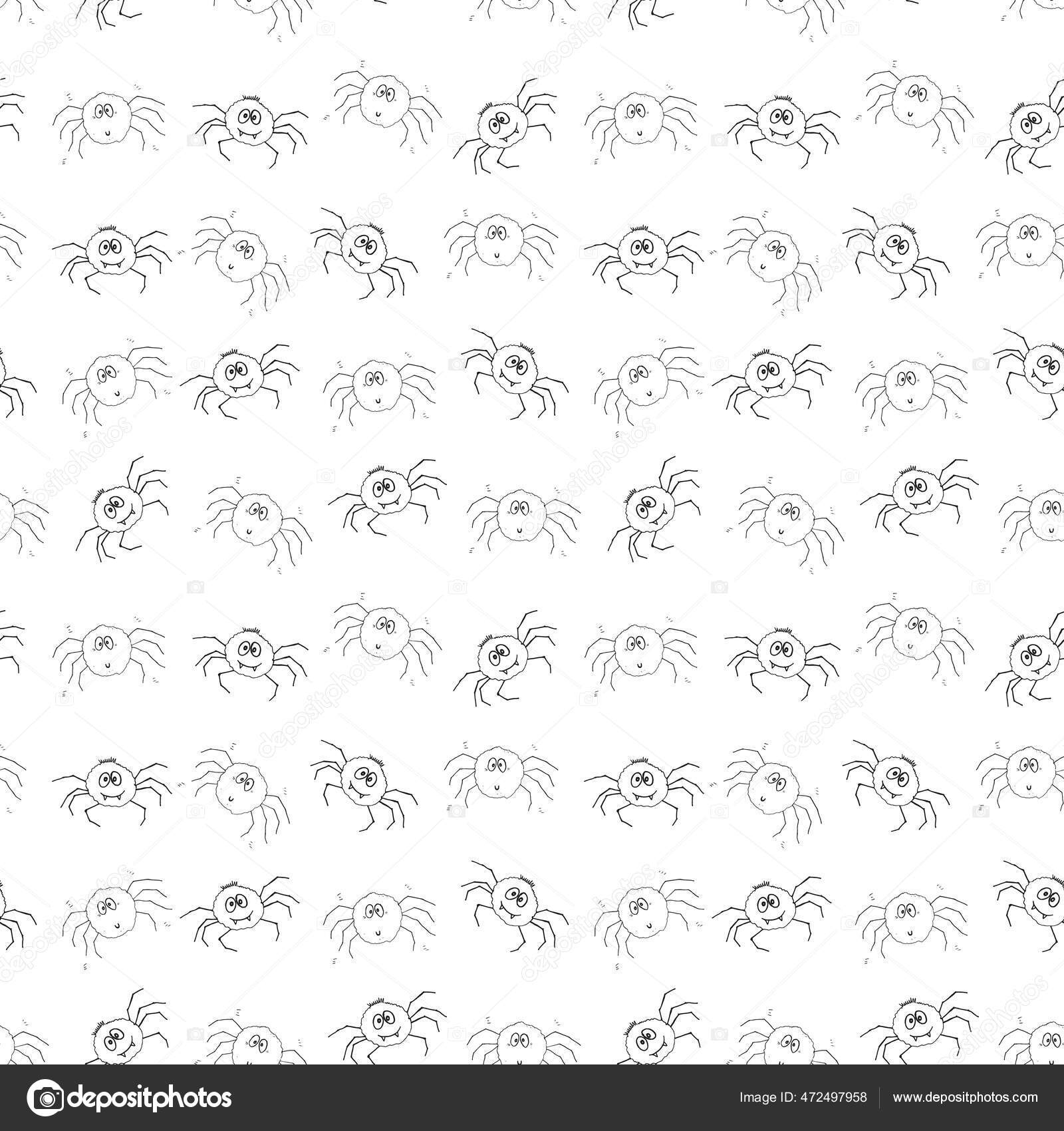 Cute Spider Seamless Pattern Cartoon Hand Drawn Spider Doodles Vector ...
