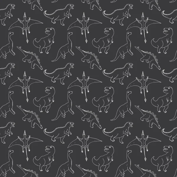 Dino Seamless Pattern Kute Kartun Tangan Menggambar Dinosaurus Doodles ...