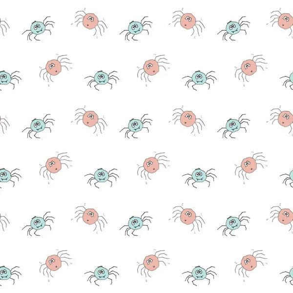 Cute Spider Seamless Pattern Cartoon Hand Drawn Spider Doodles Vector ...