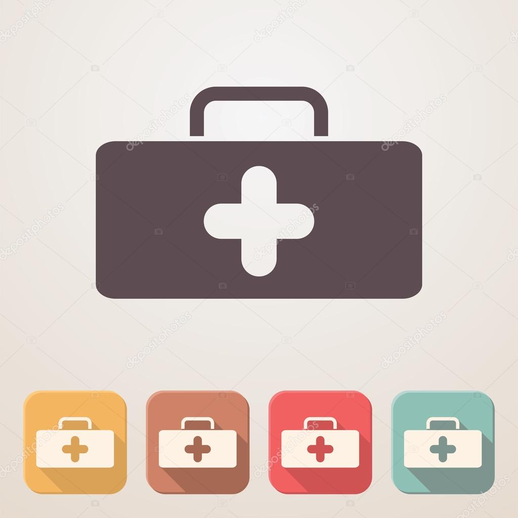 Medical bag flat icon set in color boxes with shadow Stock Vector Image ...