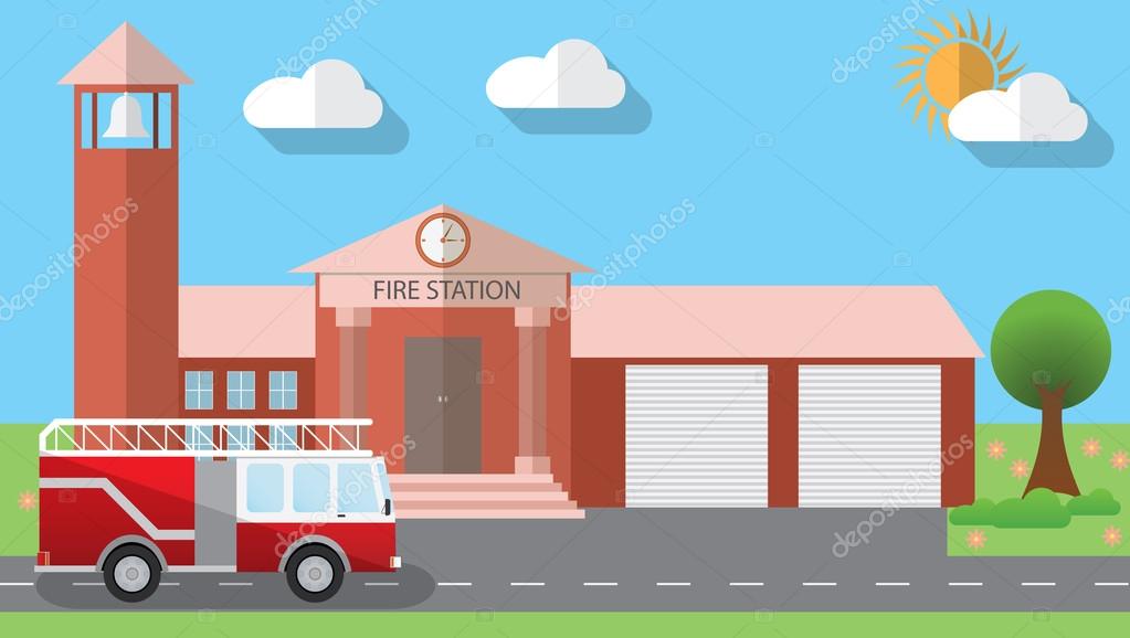 Ilustración vectorial de diseño plano del edificio de la estación de ...