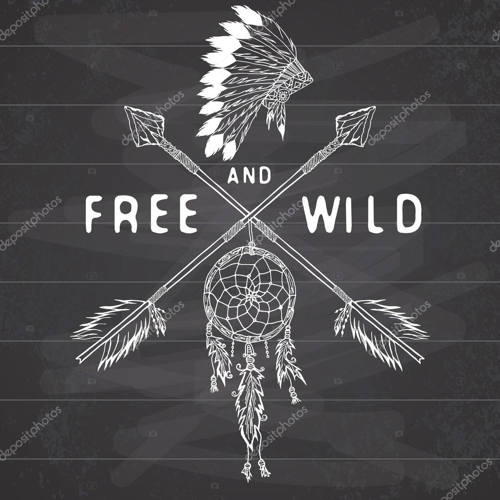 Atrapasueños y flechas cruzadas, leyenda tribal en estilo indio con ...