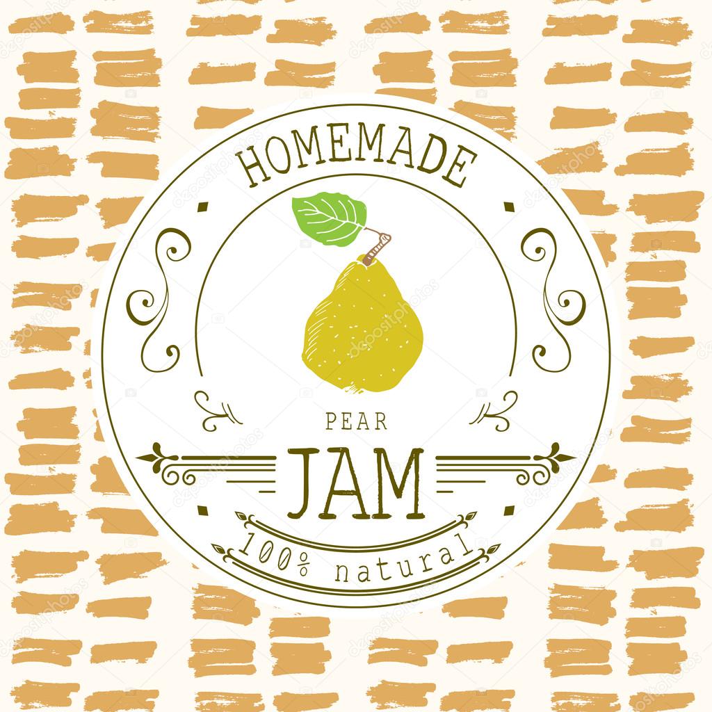 Jam label design template. for pear dessert product with hand drawn ...