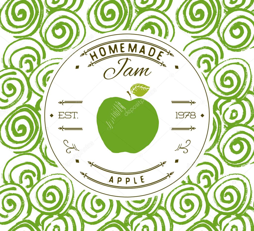 Jam label design template. for apple dessert product with hand drawn ...