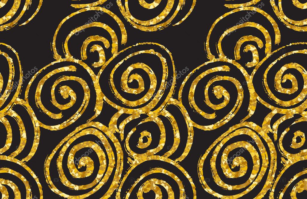 Hand drawn seamless gold glitter pattern. abstract spiral seamless ...