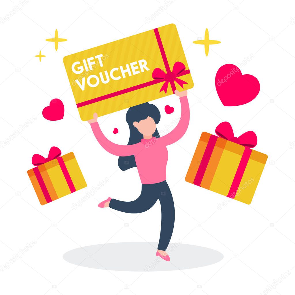 Mujer feliz mostrando una tarjeta de regalo. El concepto creativo de ...