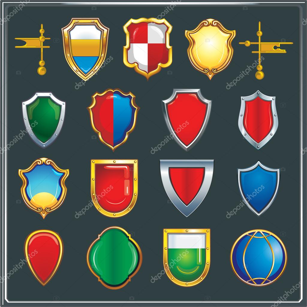 Set of different color and shape of heraldic shields. — Stock Vector ...