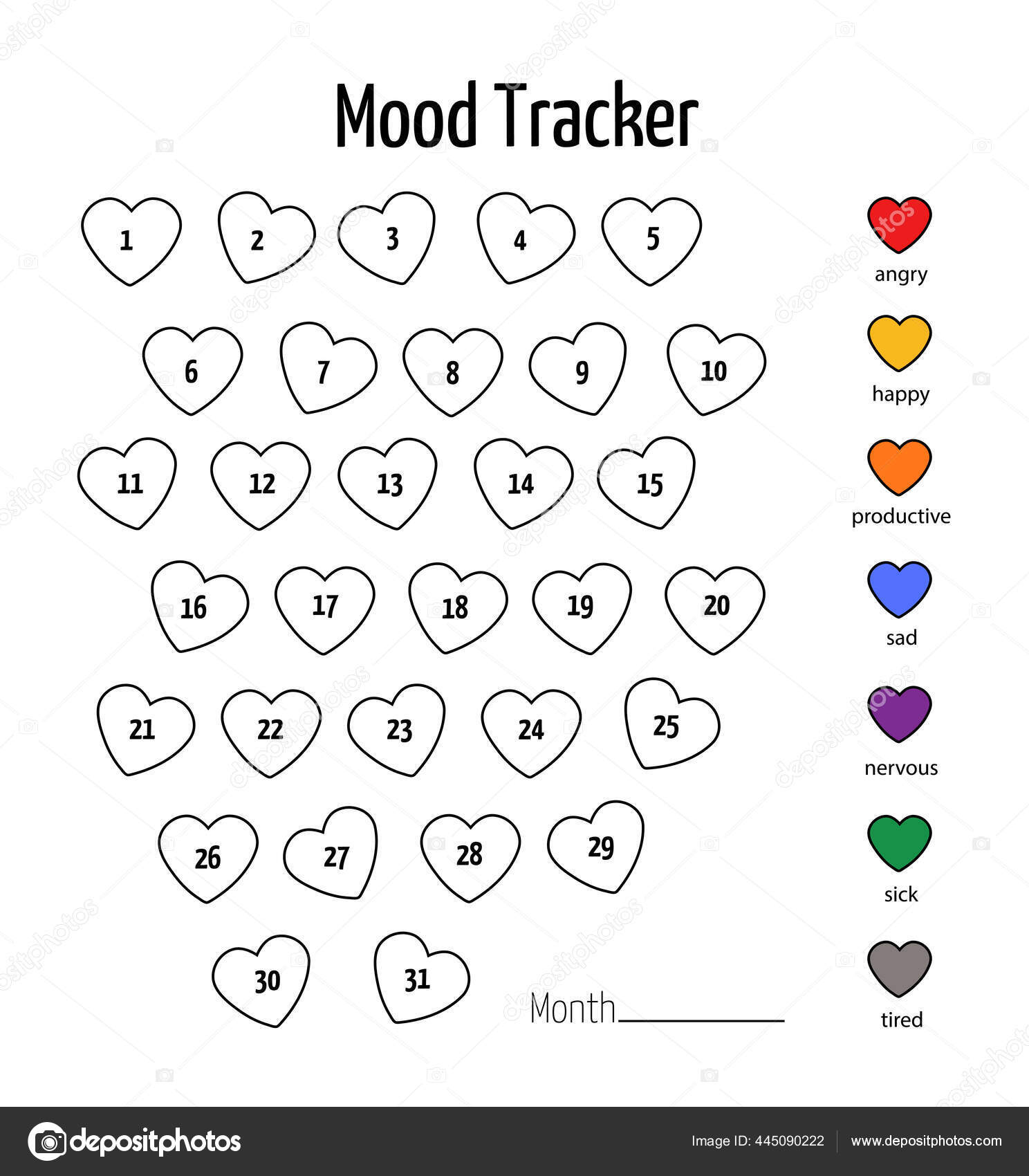 Mood Tracker Calendar Year Pixels Mood Planner Feelings Tracker Vector ...