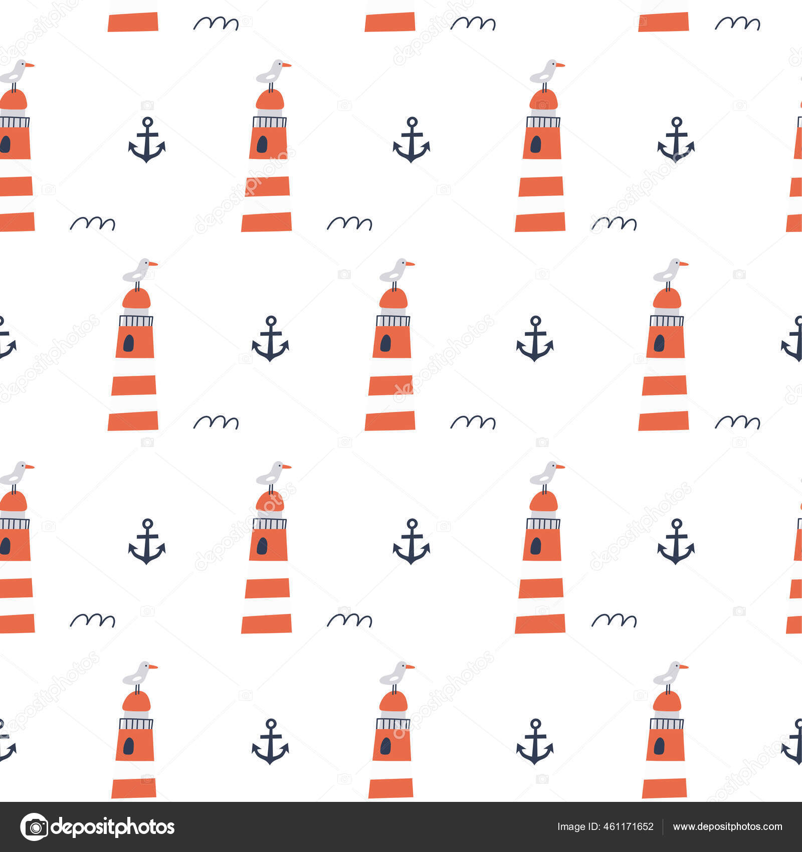 Seamless Pattern Lighthouse White Background Vector Illustrations Stock ...