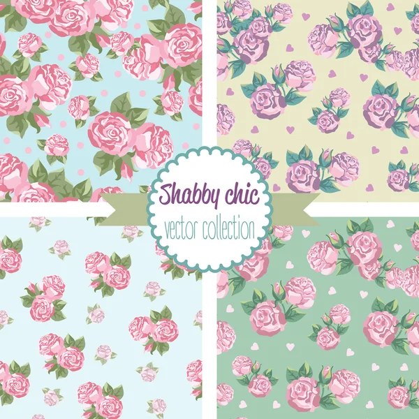 Shabby Chic Rose Patterns. Set seamless pattern. Vintage floral pattern ...