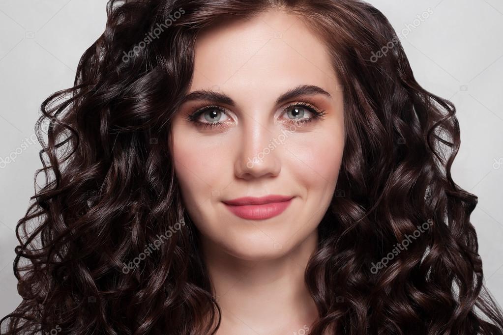 Woman with beauty long brown hair , posing at studio — Stock Photo ...