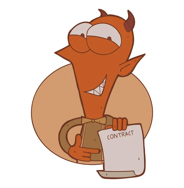 cartoon smiling devil with contract paper - Stock Image - Everypixel