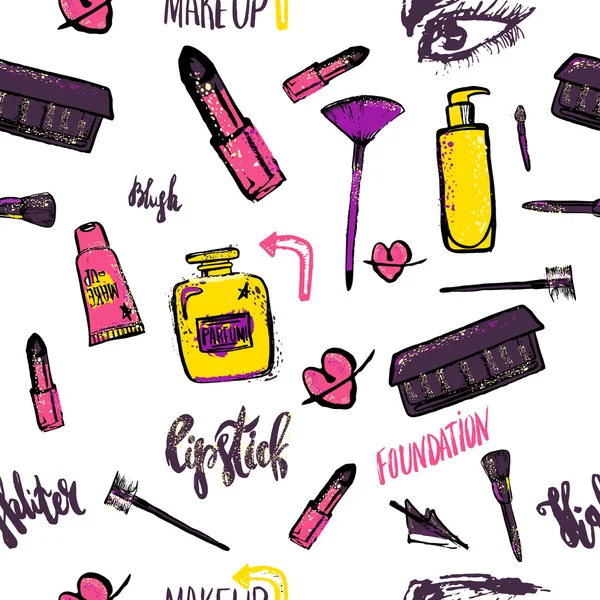 Vector Makeup background. Glamorous makeup collection with nail polish ...