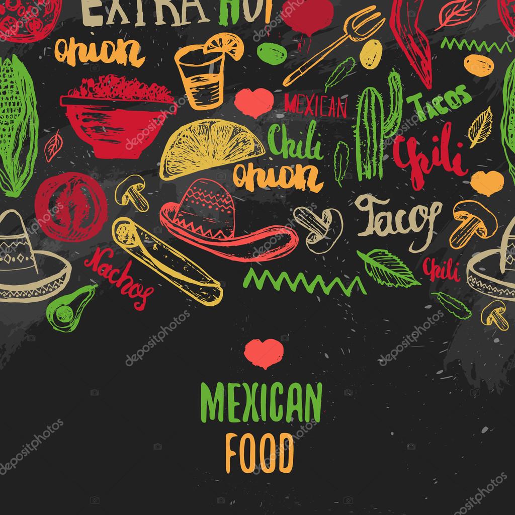 Menú de comida mexicana vintage con letras. Tacos de comida mexicana ...