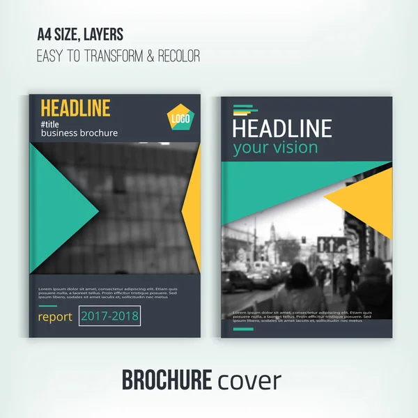 Clean brochure cover template with blured duotone city landscape and ...