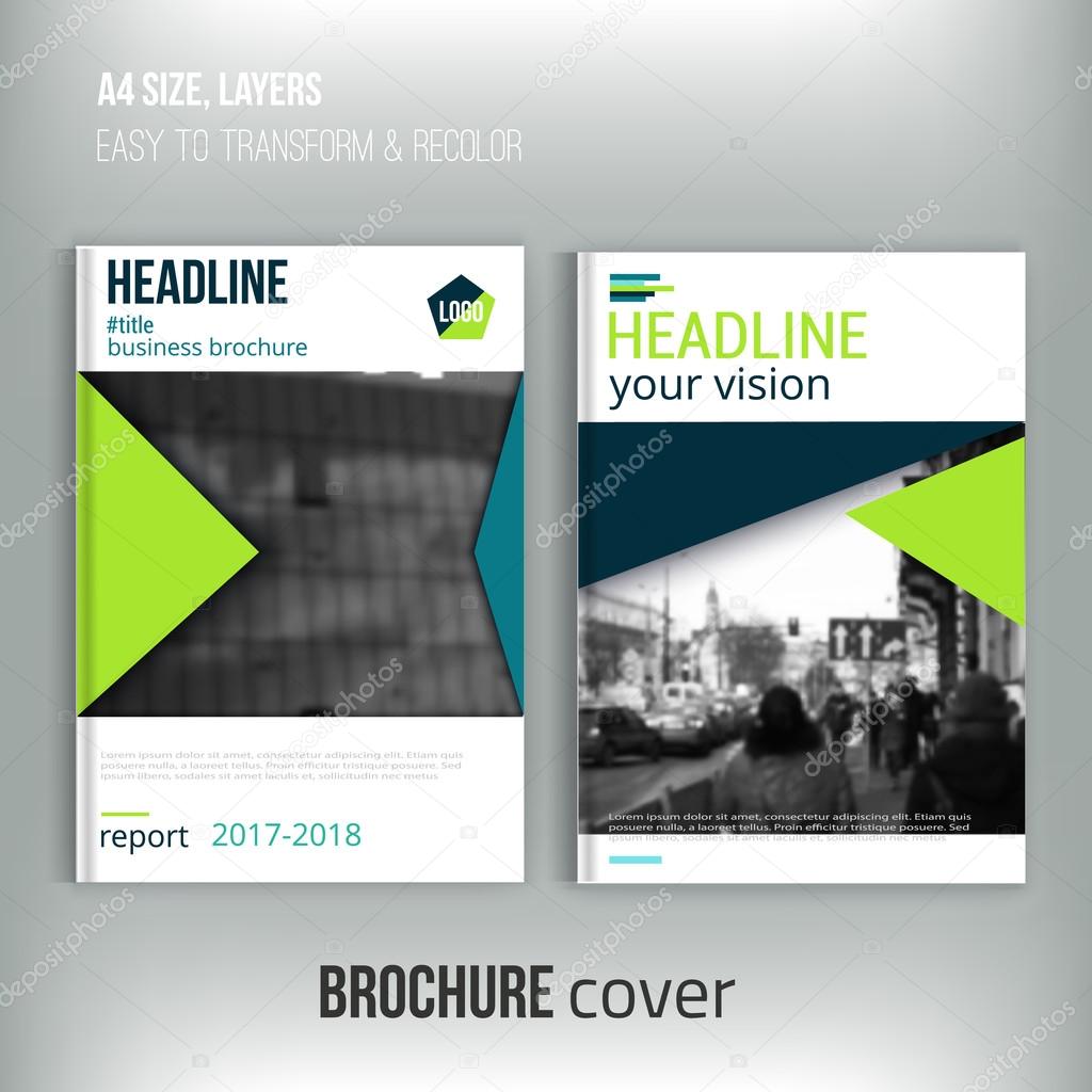 Clean brochure cover template with blured city landscape and triangular ...