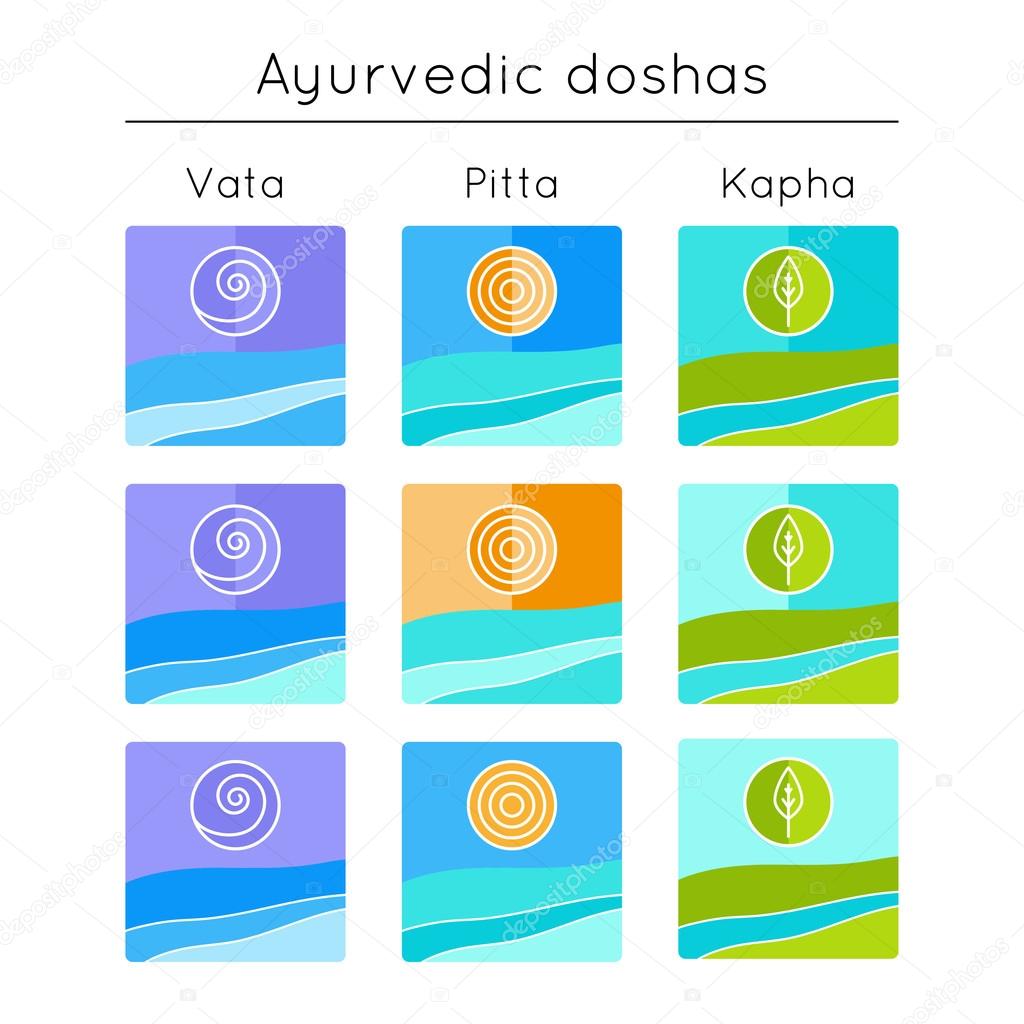 Set of flat icons with ayurvedic doshas vata, pitta, kapha. — Stock ...