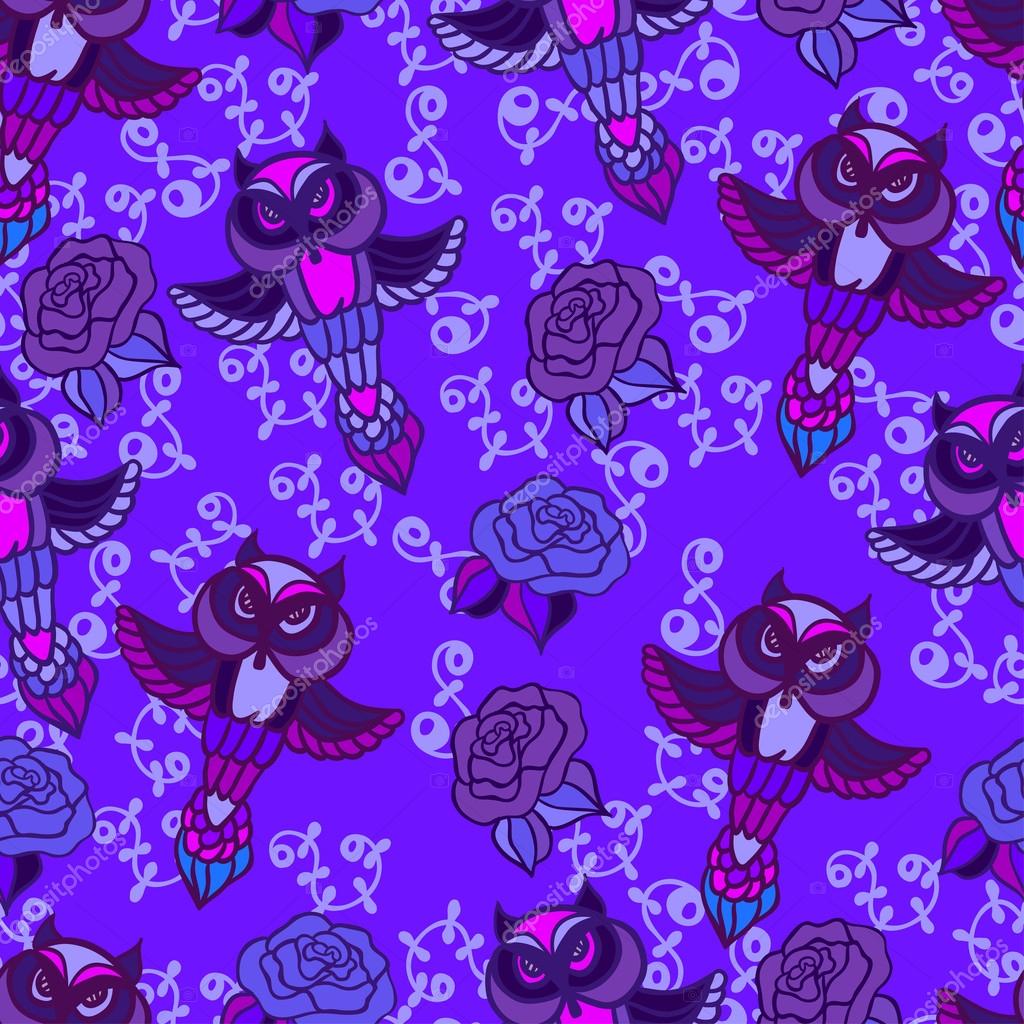 Owl and Roses Vector Pattern Stock Vector by ©YuliPerl 54187889