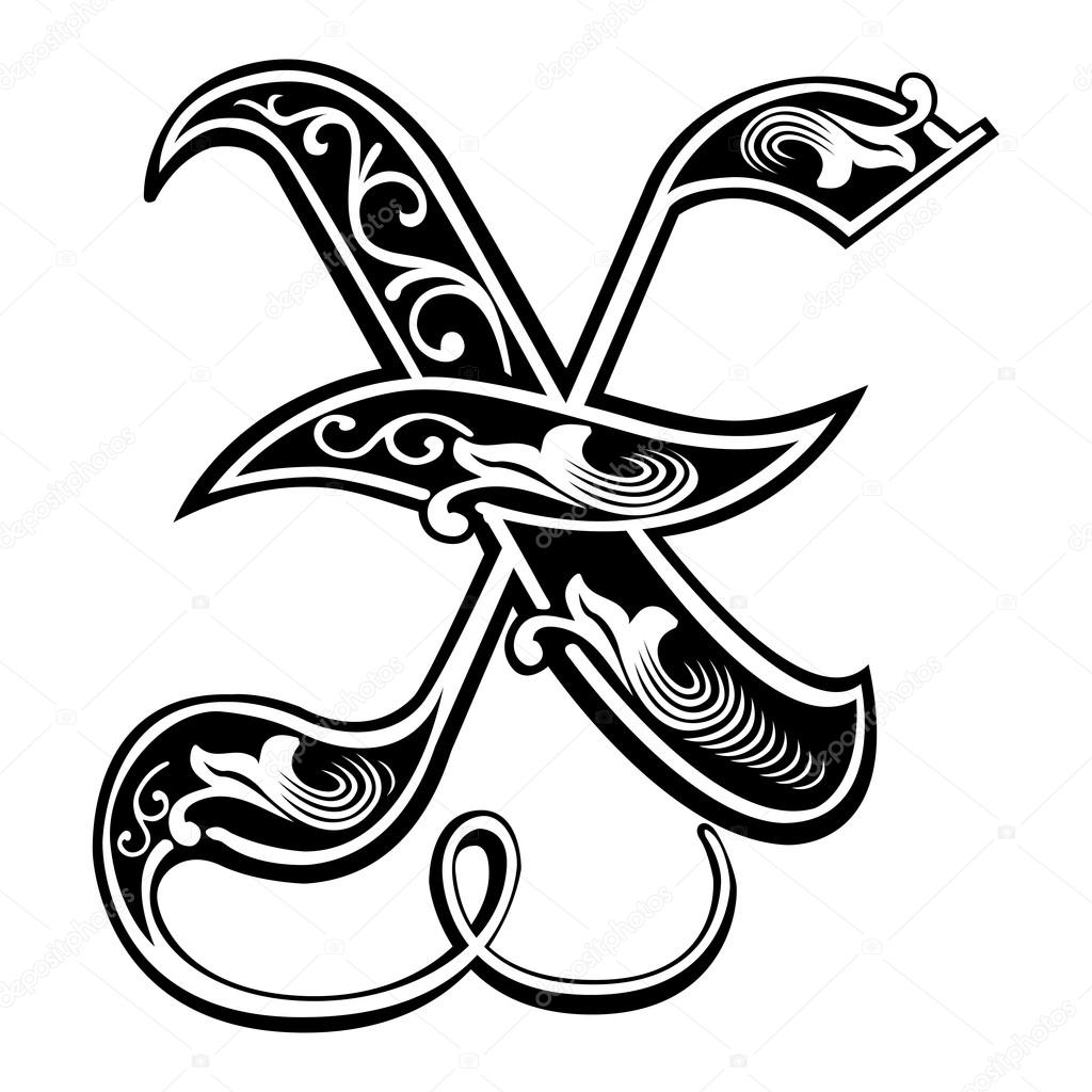 Beautiful decoration English alphabets, Gothic style, letter X — Stock ...