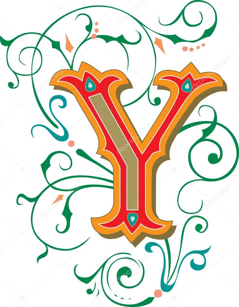 Beautifully decorated English alphabets, letter Y — Stock Vector ...