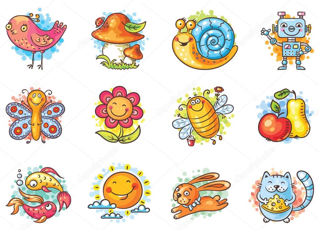 Conjunto de elementos de dibujos animados para dise os infantiles 2024