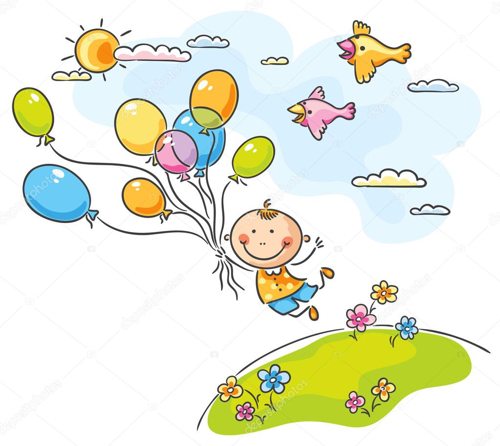 Flying with the balloons Stock Vector by ©Katerina_Dav 54060721